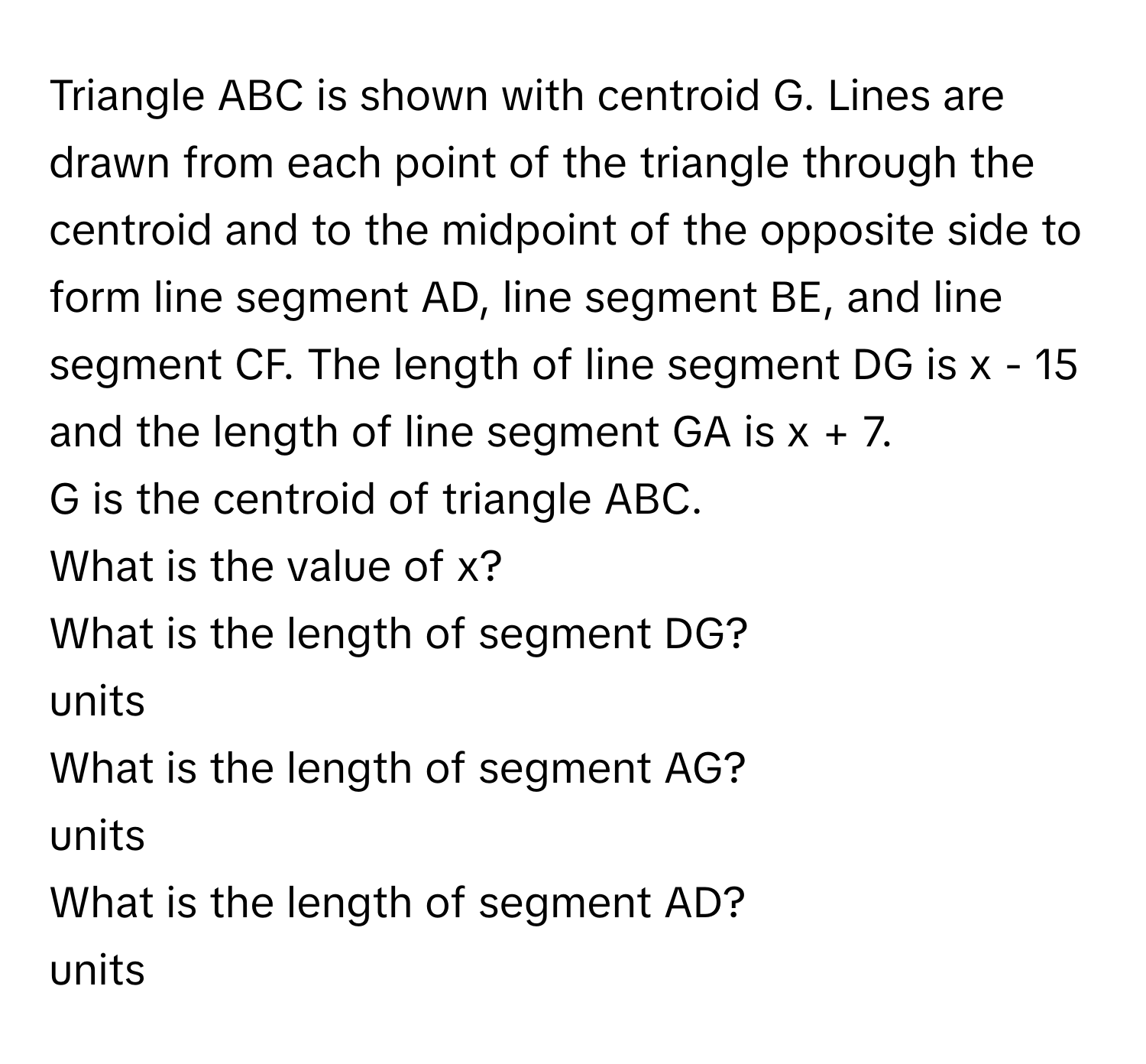 Solved: Triangle ABC is shown with centroid G. Lines are drawn from ...