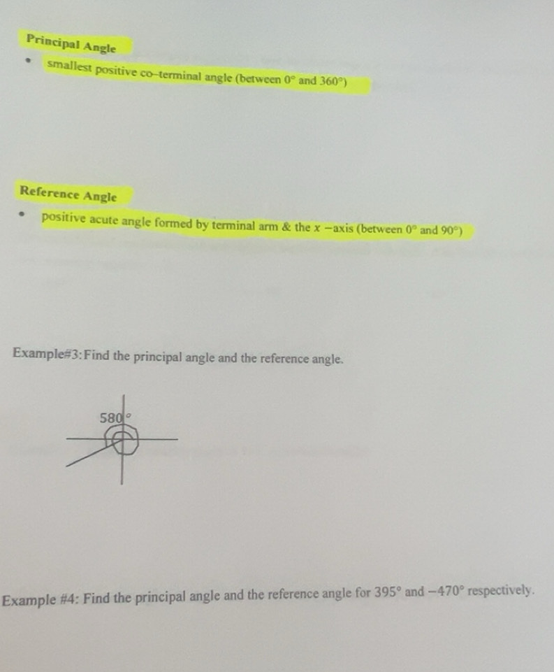 Solved: Principal Angle smallest positive co-terminal angle (between 0 ...