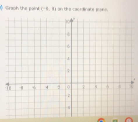 Solved: ) Graph the point (-9,9) on the coordinate plane. -0 [Math]