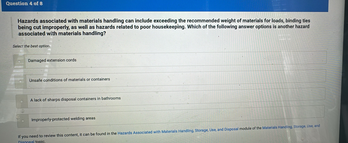 Solved: Hazards associated with materials handling can include ...