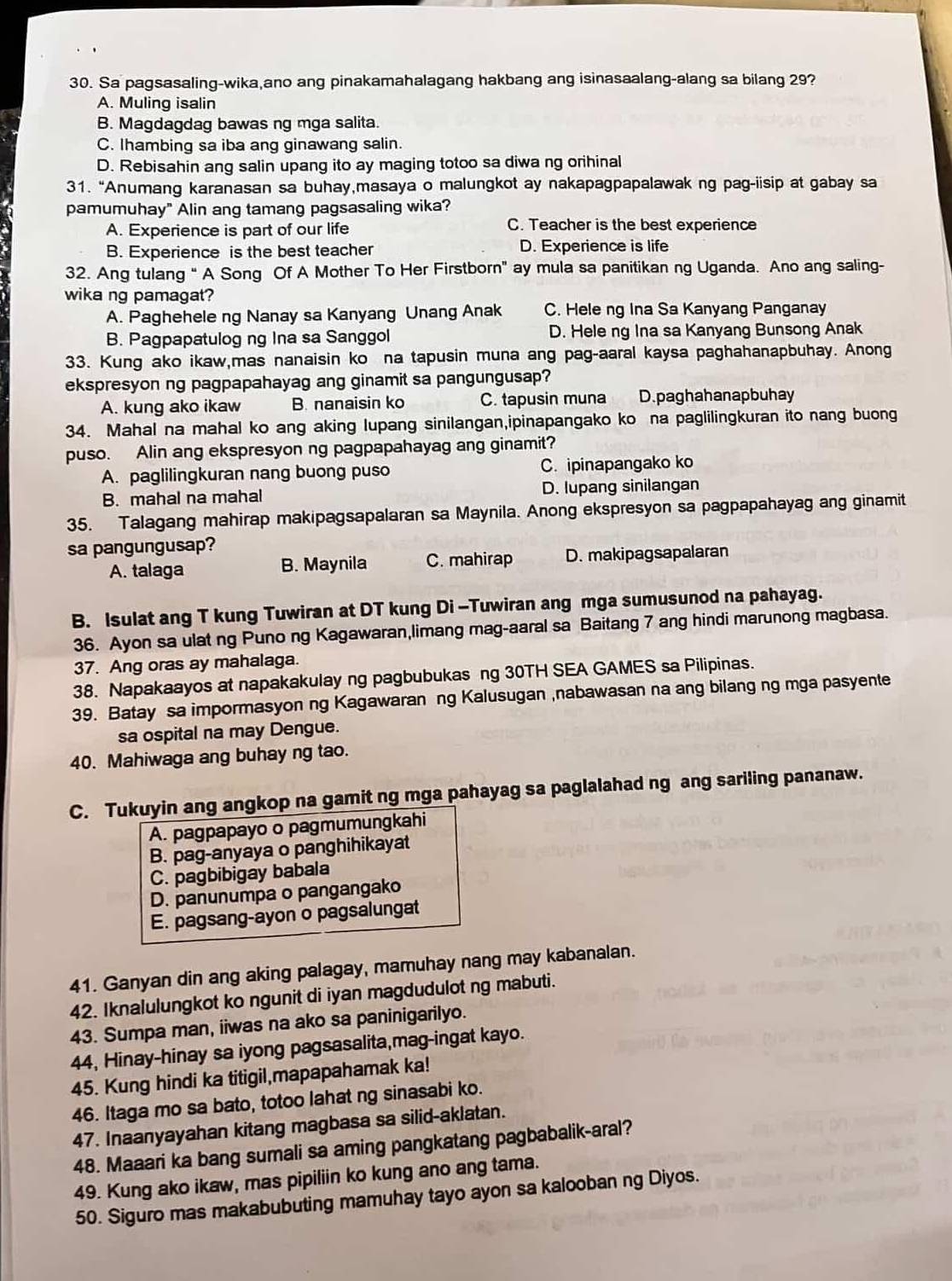 Solved: Sa pagsasaling-wika,ano ang pinakamahalagang hakbang ang ...