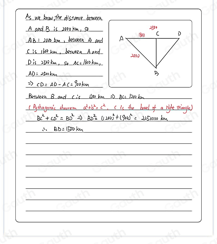 Solved: In the figure shown below, C is on the segment with endpoints A and D. The distance ...