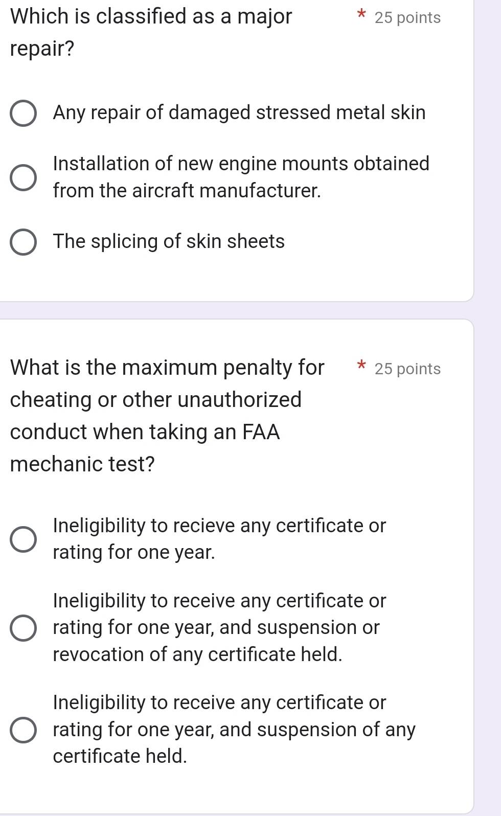 Solved: Which is classified as a major 25 points repair? Any repair of ...