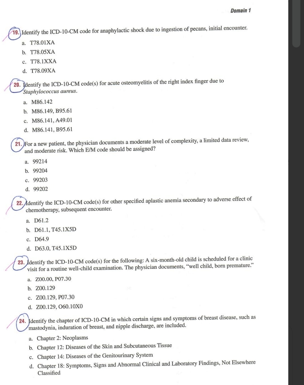 Solved: Domain 1 19. Identify the ICD- 10-CM code for anaphylactic ...