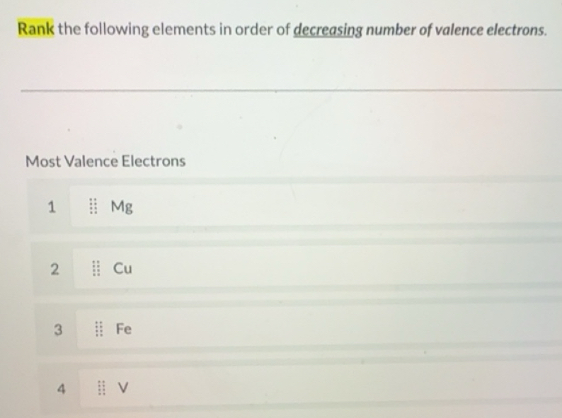 Solved: Rank the following elements in order of decreasing number of ...