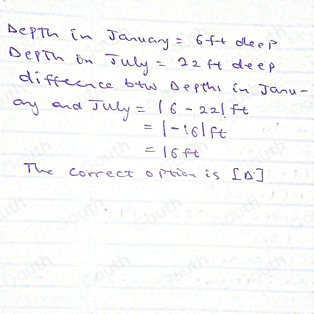 Solved: The depth of a local river averages 20 ft, which is represented ...