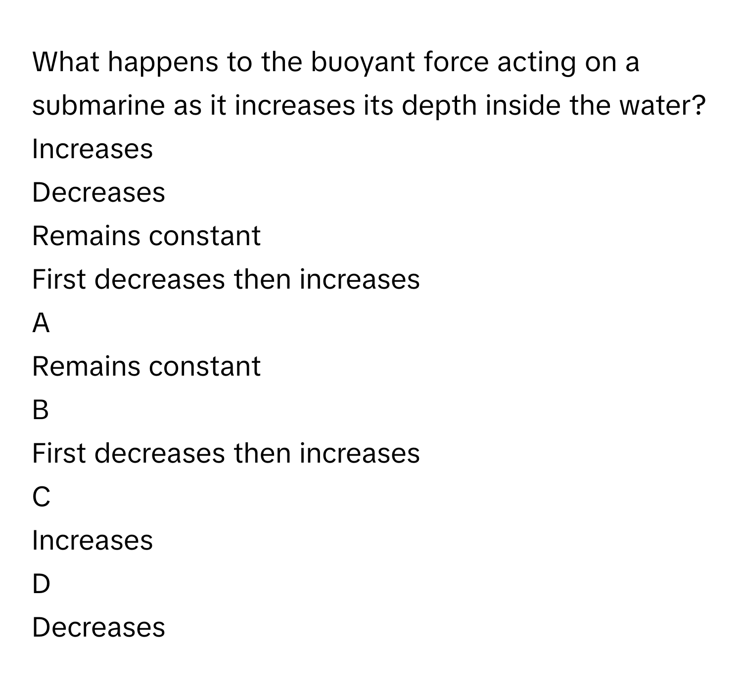 Solved: What happens to the buoyant force acting on a submarine as it ...