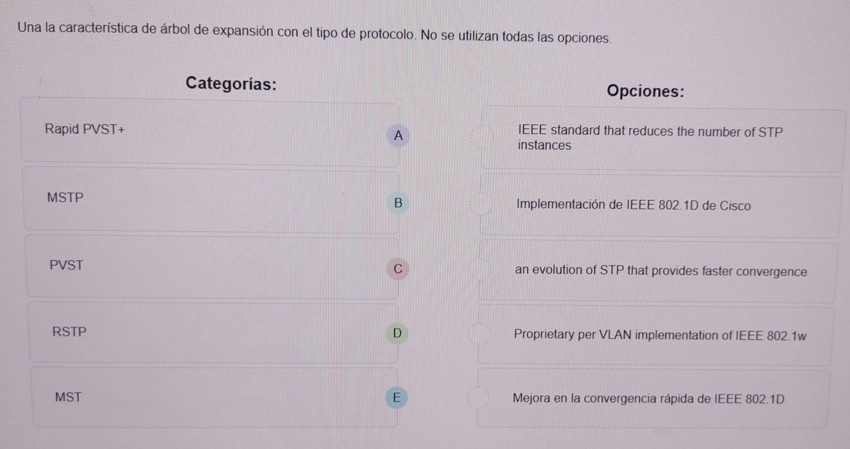 Resuelto:Una la característica de árbol de expansión con el tipo de ...