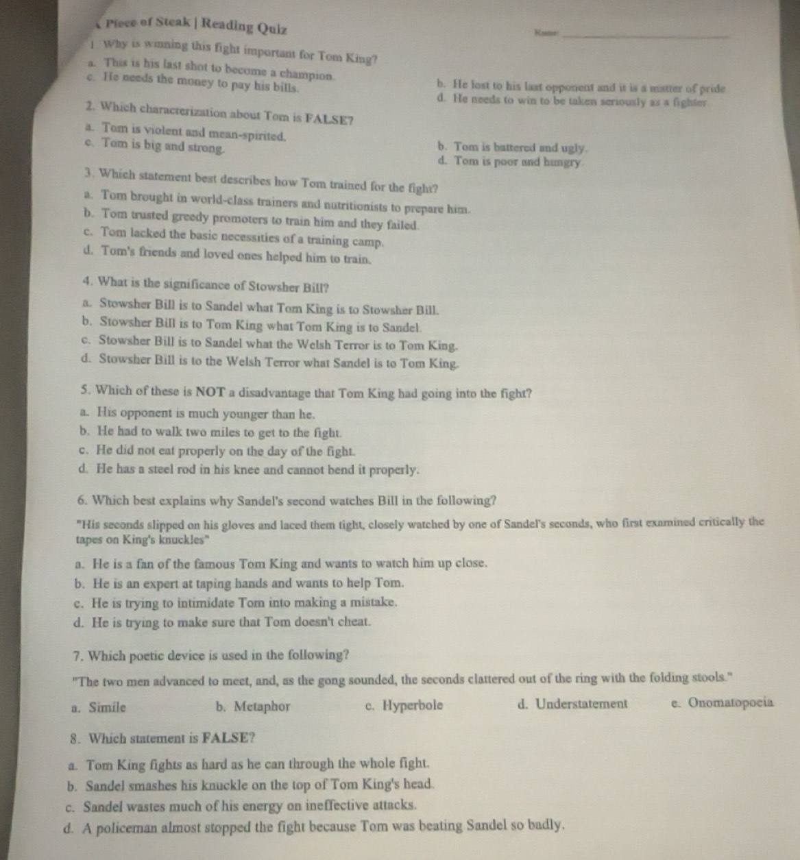 Solved: Piece of Steak | Reading Quiz Naame_ ] Why is winning this ...