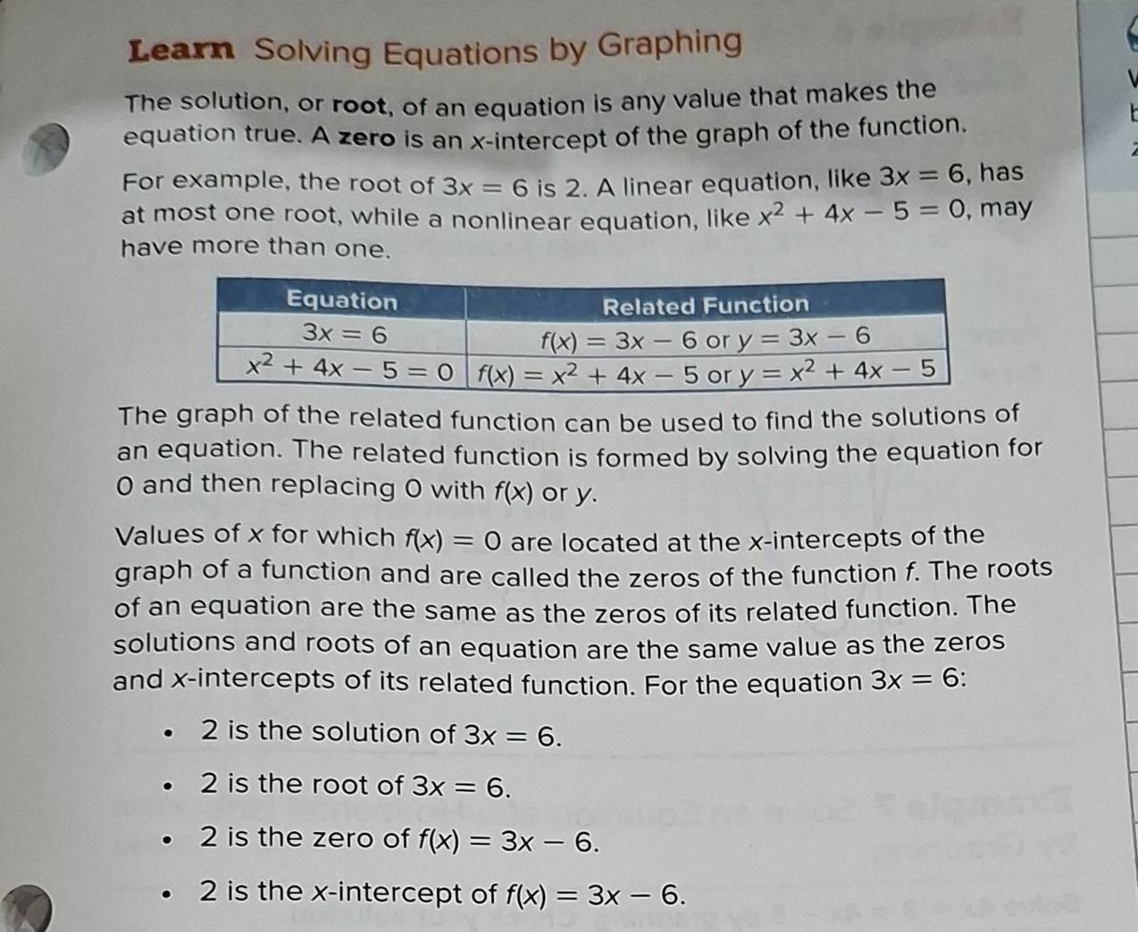 Resuelto:Learn Solving Equations by Graphing The solution, or root, of ...