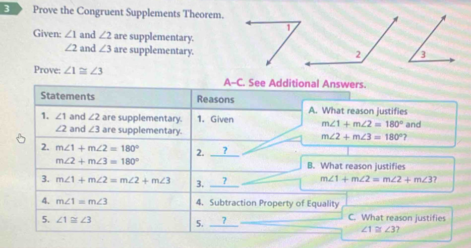 Solved: Prove the Congruent Supplements Theorem. Given: ∠ 1 and ∠ 2 are supplementary. ∠ 2 and ∠ ...