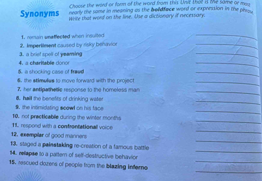 Solved: Choose the word or form of the word from this Unit that is the ...