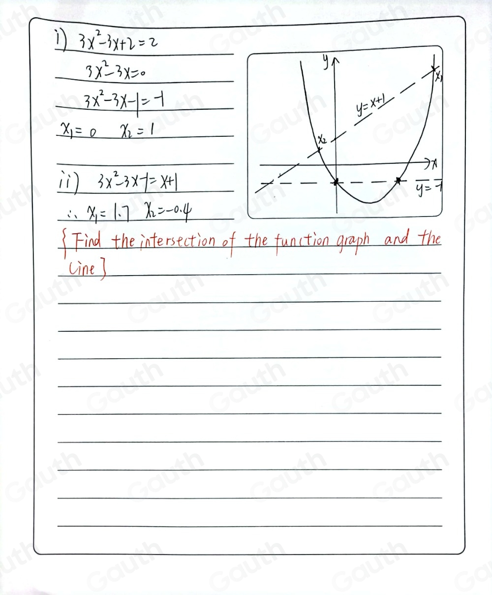 Solved: The graph of y=3x^2-3x-1 is sh Use the graph to find estimates ...