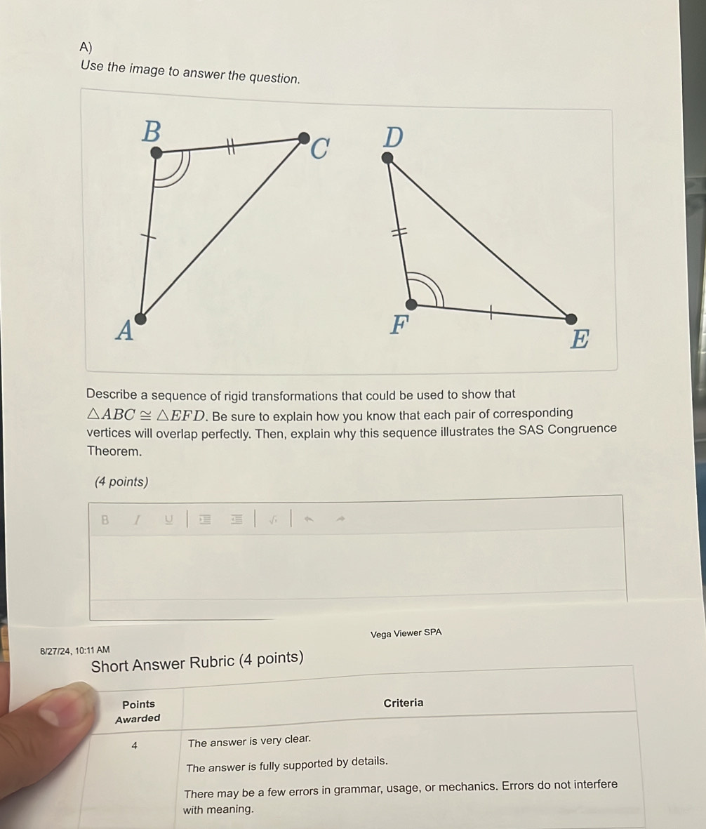 Solved: Use the image to answer the question. Describe a sequence of ...