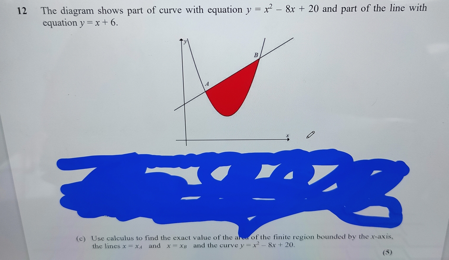 Solved: The diagram shows part of curve with equation y=x^2-8x+20 and part of the line with ...
