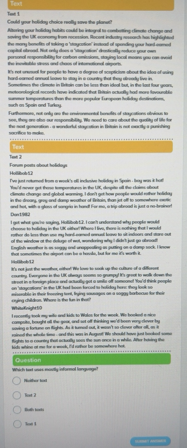 Solved: Text Taxt 1 Could your holiday choice really save the planet ...