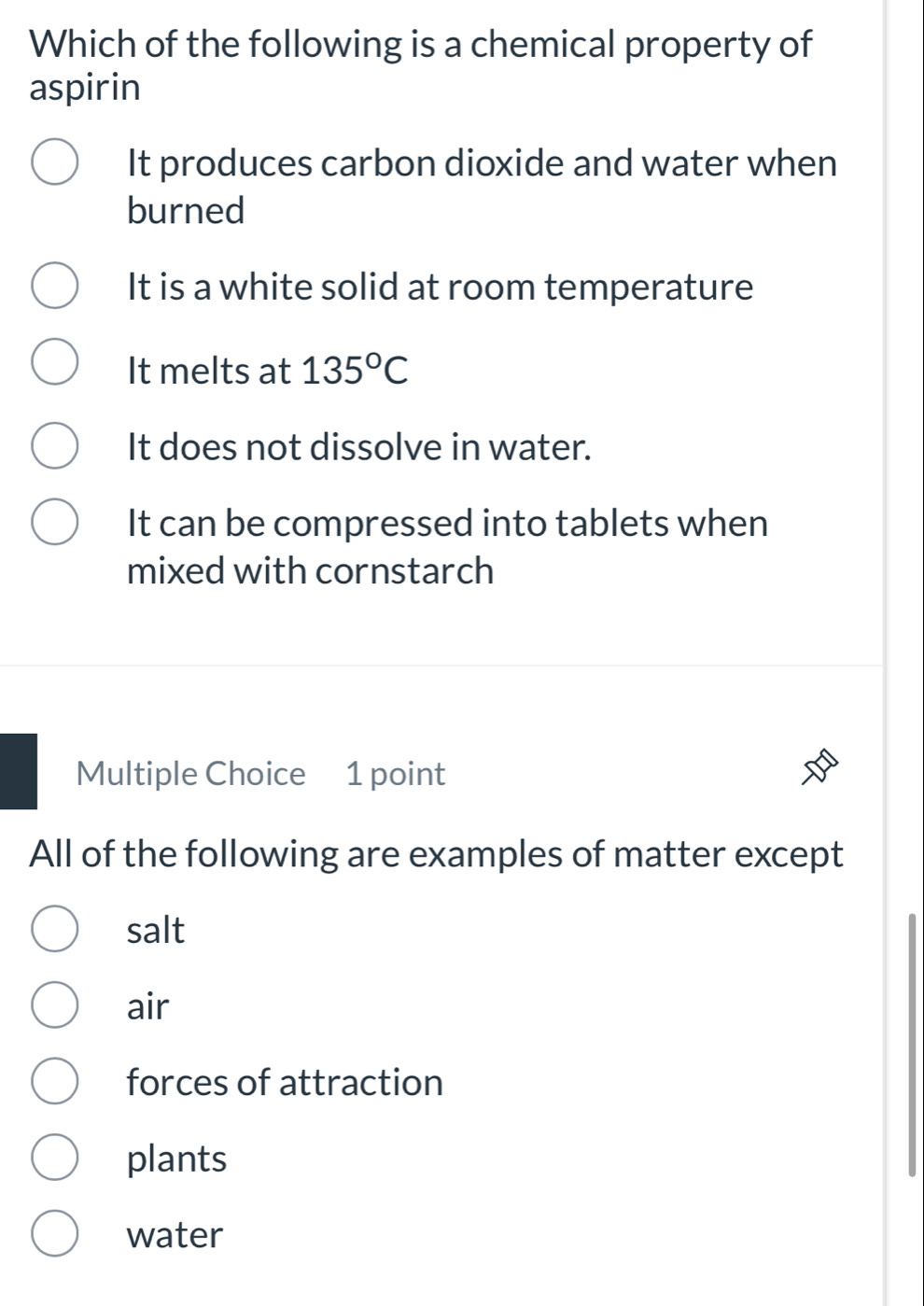 Solved: Which of the following is a chemical property of aspirin It ...