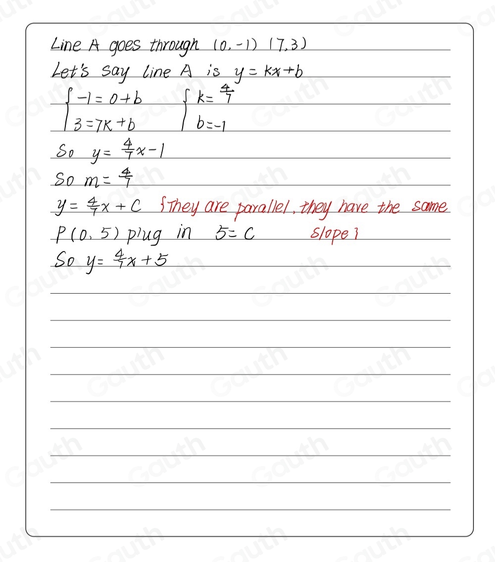 Solved: The graph below shows line A and point P. Work out the equation of the straight line ...