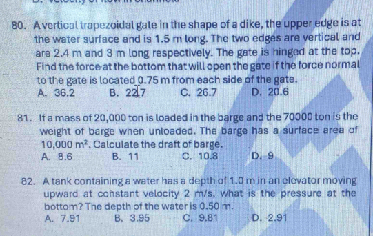 Solved: A vertical trapezoidal gate in the shape of a dike, the upper ...