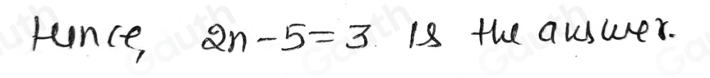 Solved: Which equation represents this statement? 5 less than twice a number is 3 5-2n=3 2n-3=5 ...