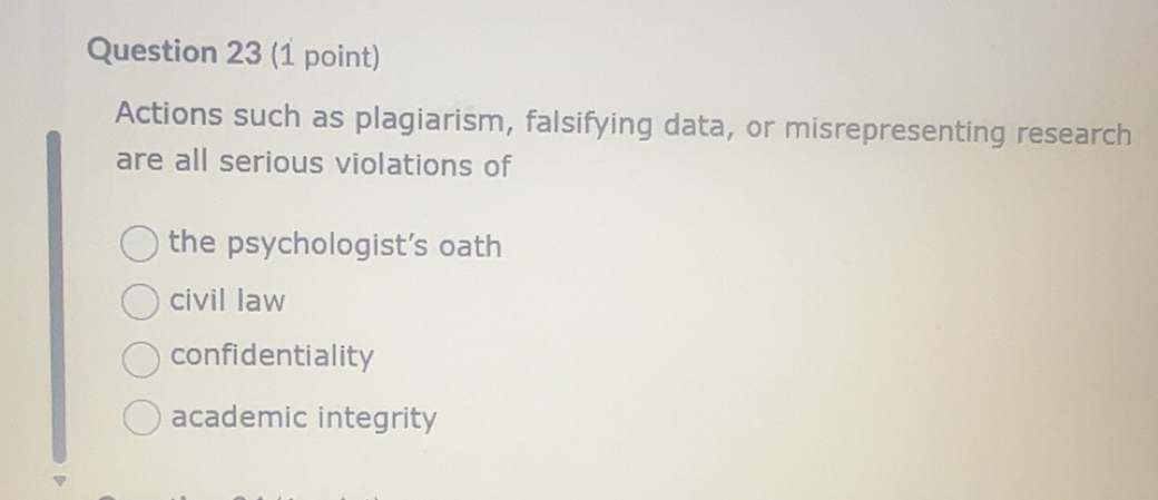 Solved: Actions such as plagiarism, falsifying data, or misrepresenting ...