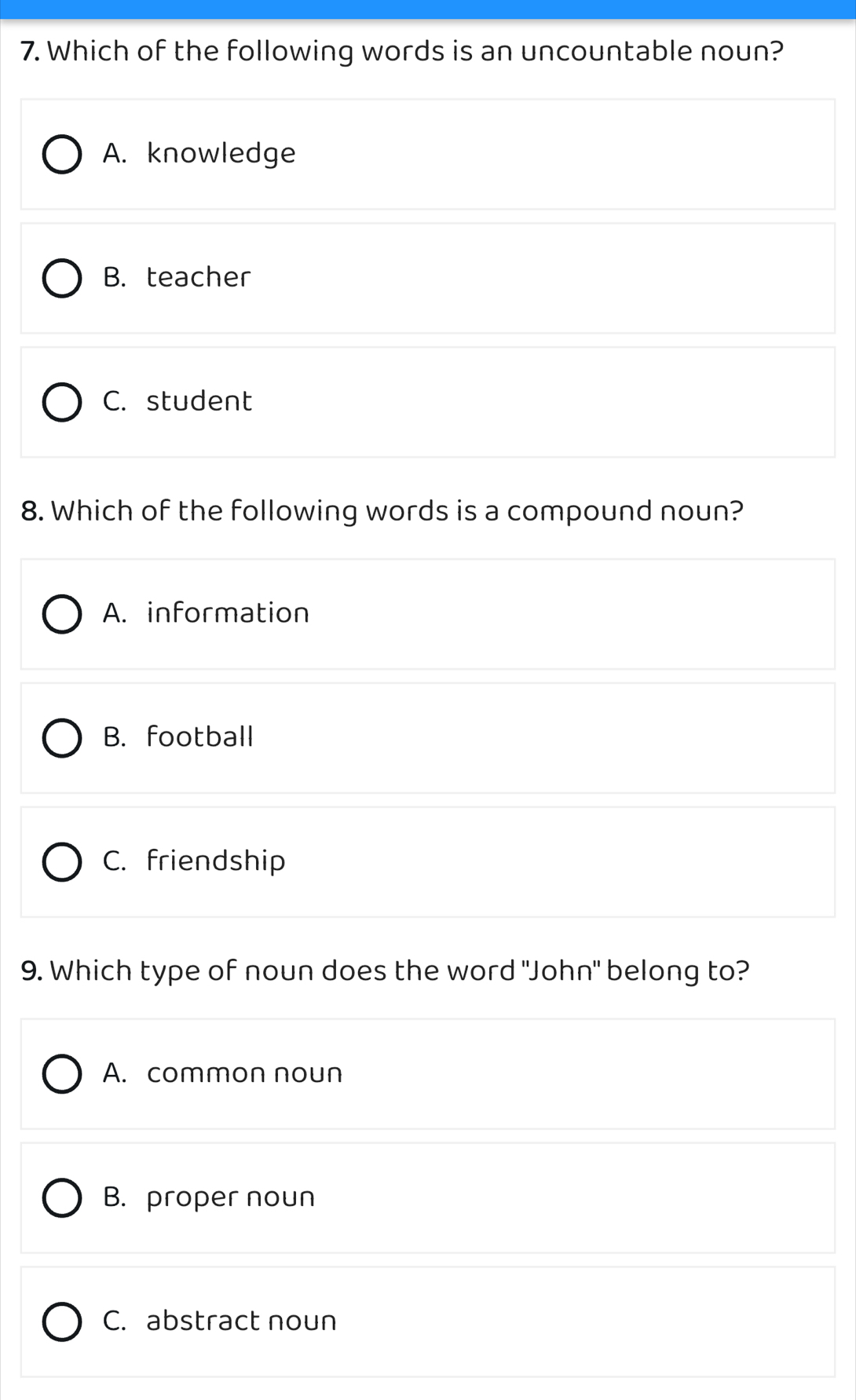 Giải quyết:Which of the following words is an uncountable noun? A ...