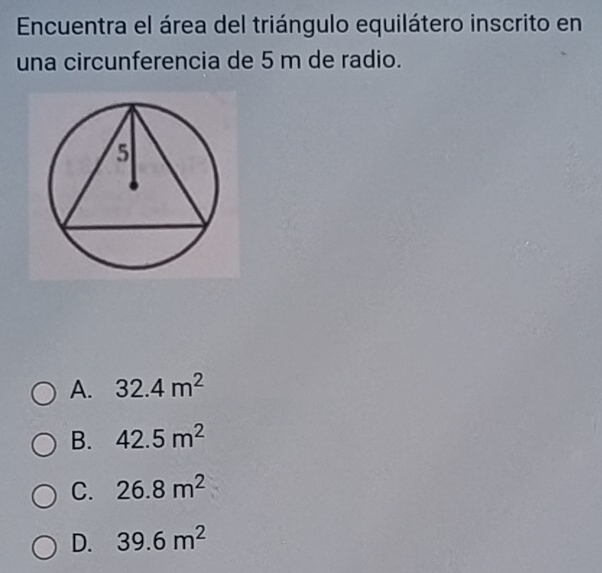 Resuelto:Encuentra el área del triángulo equilátero inscrito en una ...