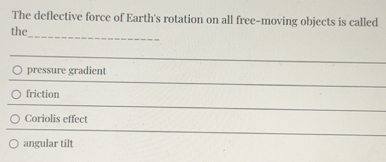 Solved: The deflective force of Earth's rotation on all free-moving ...