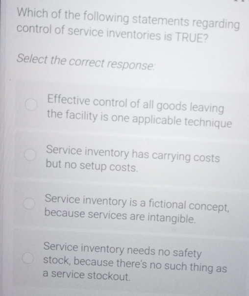 Solved: Which of the following statements regarding control of service ...