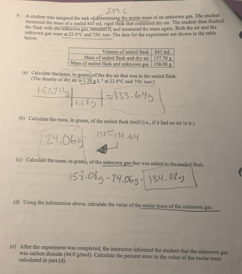 Solved: A student was assigned the task of determining the molar mass ...