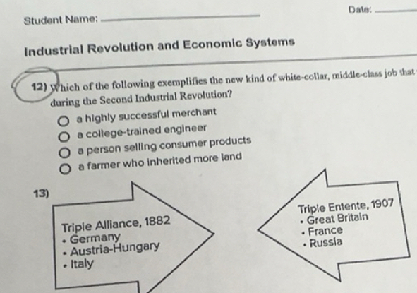 Gelöst:Date:_ Student Name: _ Industrial Revolution and Economic ...