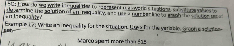 Solved: EQ: How do we write inequalities to represent real-world ...