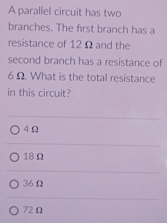 Solved: A parallel circuit has two branches. The first branch has a ...
