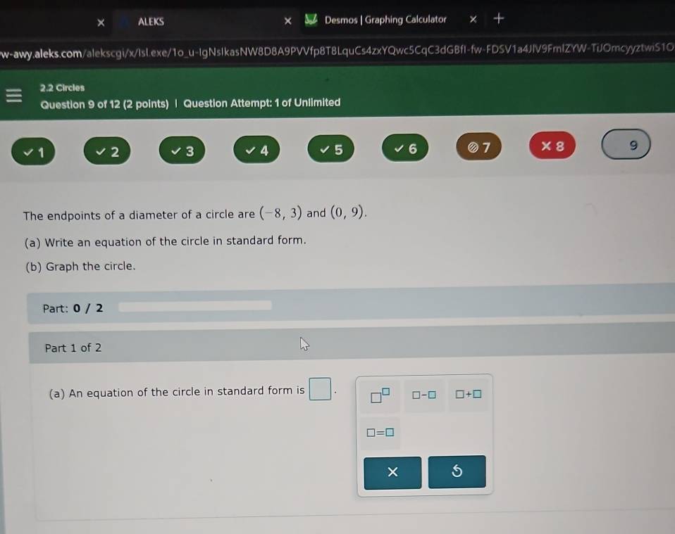 Solved: ALEKS Desmos | Graphing Calculator × /w-awy.aleks.com/alekscgi ...