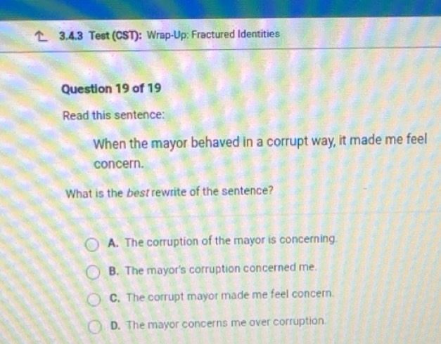 Solved: Test (CST): Wrap-Up: Fractured Identities Question 19 of 19 ...