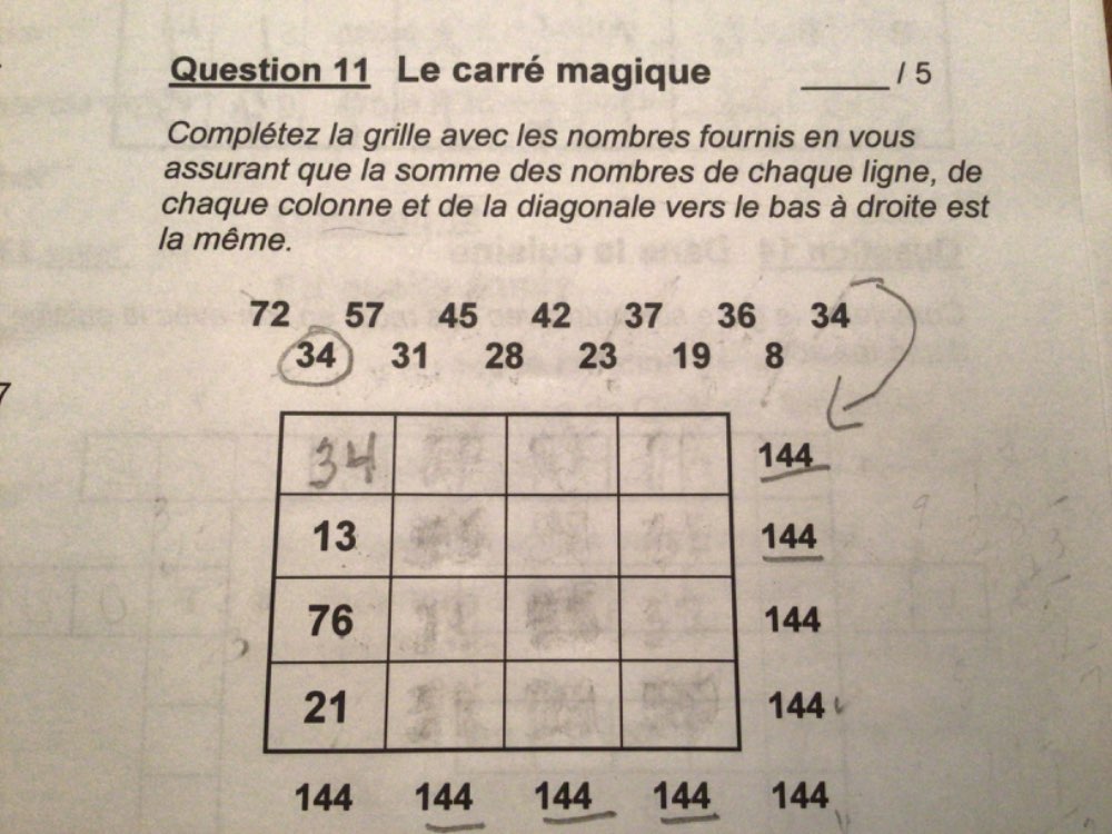 Solved: Le carré magique _15 Complétez la grille avec les nombres ...