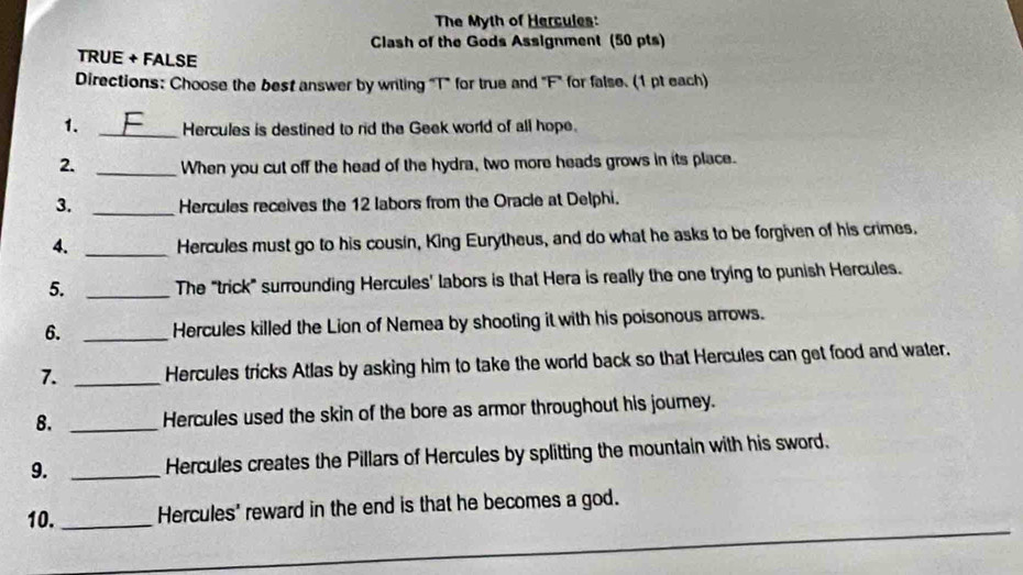 Solved: The Myth of Hercules: Clash of the Gods Assignment (50 pts ...