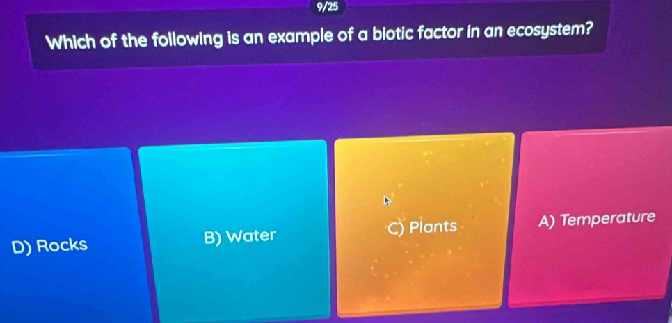 Solved: 9/25 Which of the following is an example of a biotic factor in ...