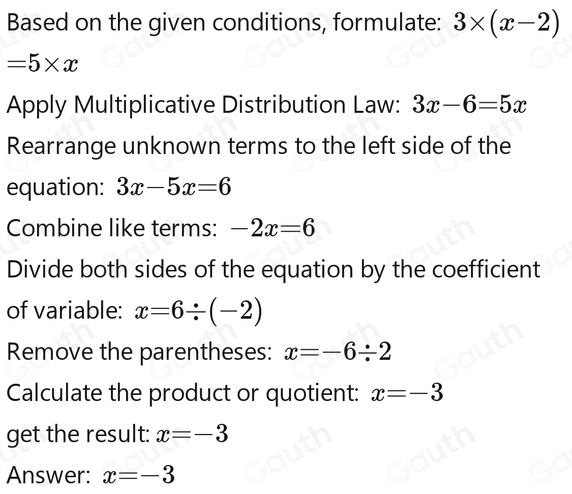 Solved: Three times two less than a number is greater than or equal to ...
