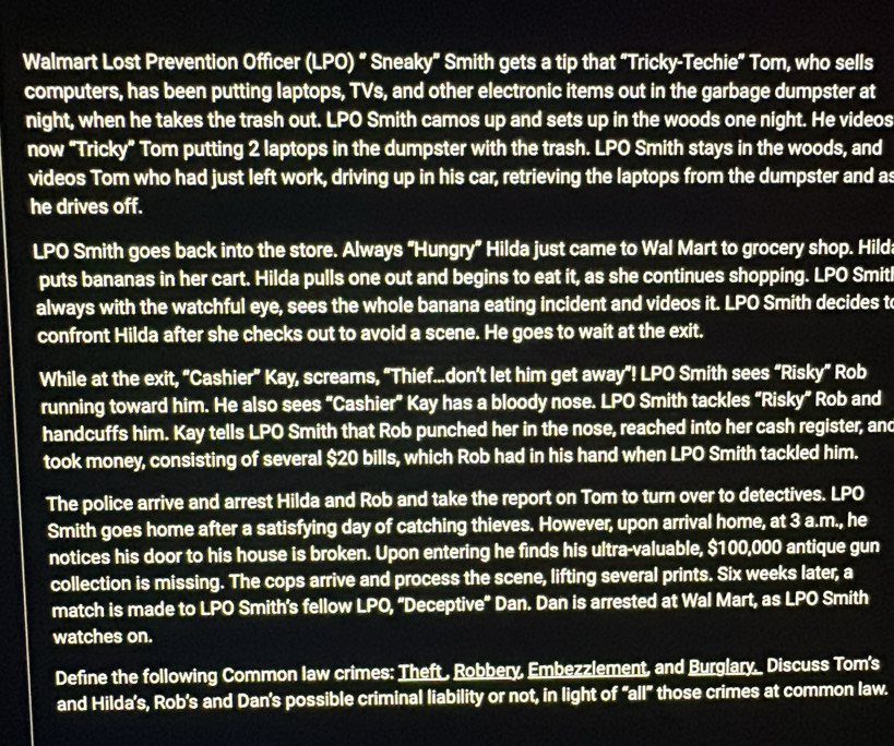 Solved: Walmart Lost Prevention Officer (LPO) “ Sneaky" Smith gets a ...