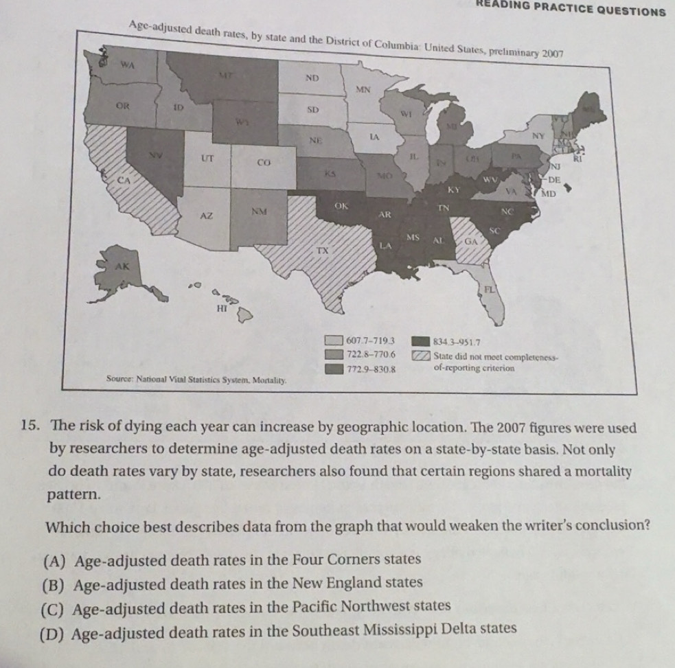 Solved: READING PRACTICE QUESTIONS Age-adjust 15. The risk of dying ...
