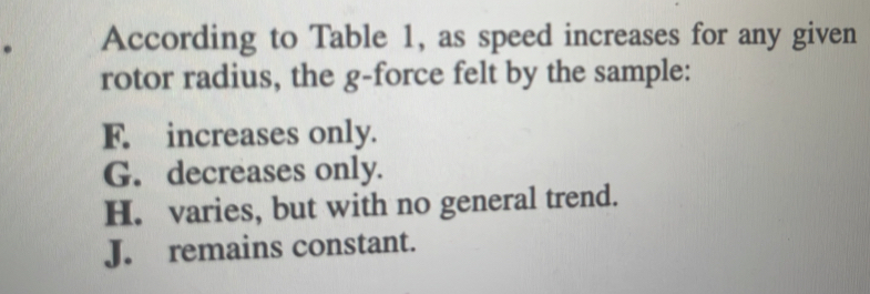 Solved: According to Table 1, as speed increases for any given rotor ...