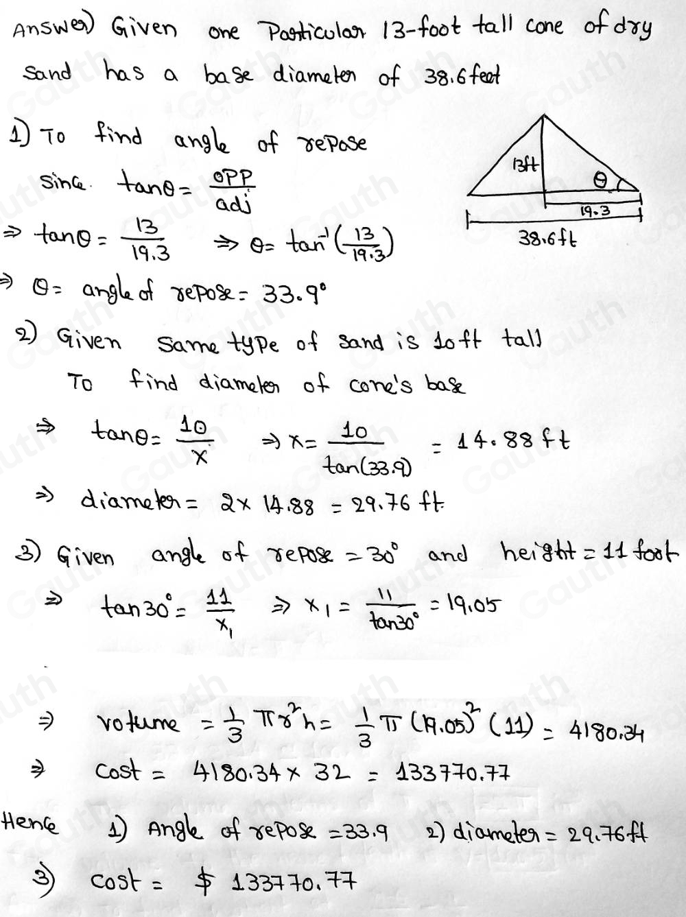 Solved: When they form conical piles, granular materials such as salt ...