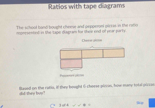 Solved: Ratios with tape diagrams The school band bought cheese and ...