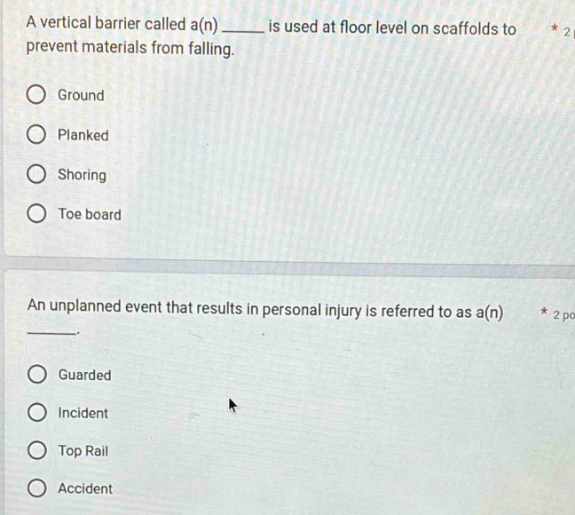 Solved: A vertical barrier called a(n) _is used at floor level on ...
