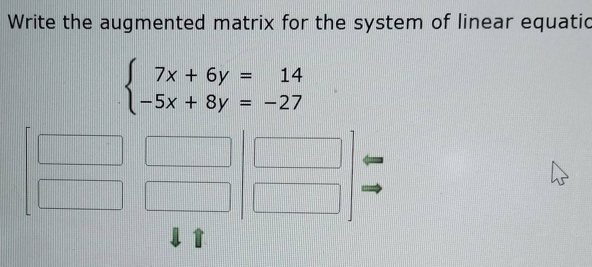 Solved: Write the augmented matrix for the system of linear equatic ...