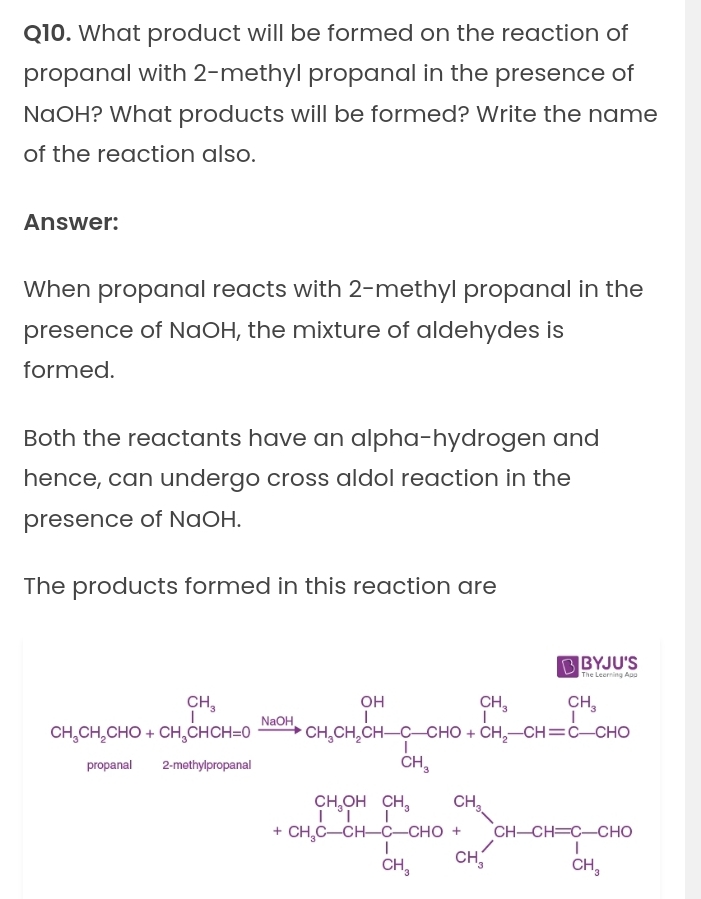 Solved: What product will be formed on the reaction of propanal with 2 ...
