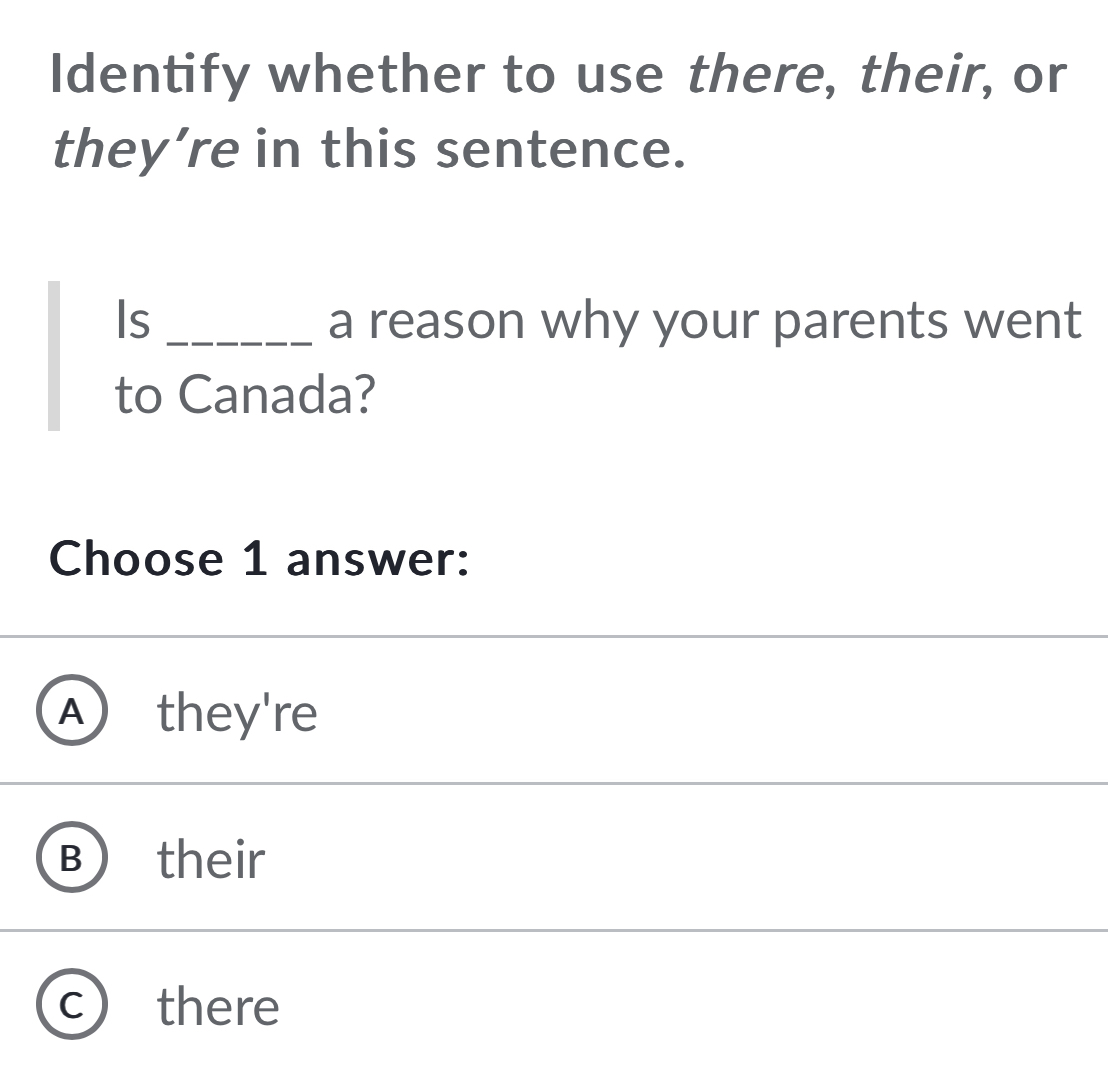Solved: Identify whether to use there, their, or they’re in this ...