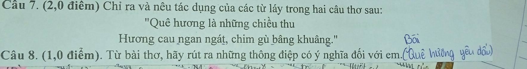 Giải quyết:(2,0 điểm) Chỉ ra và nêu tác dụng của các từ láy trong hai ...