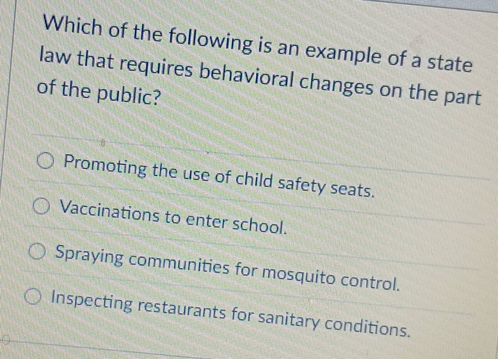 Solved: Which of the following is an example of a state law that ...